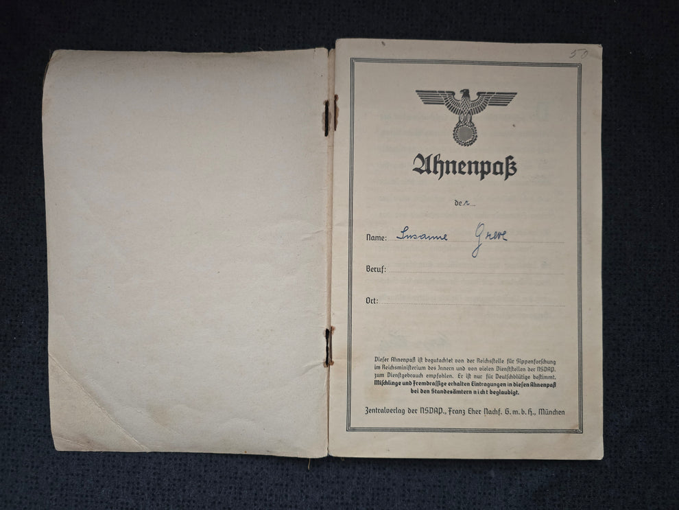 Ahnenpaß Urkunde Deutsches Reich NSDAP der 30er Jahre – www.mmilitaria.com