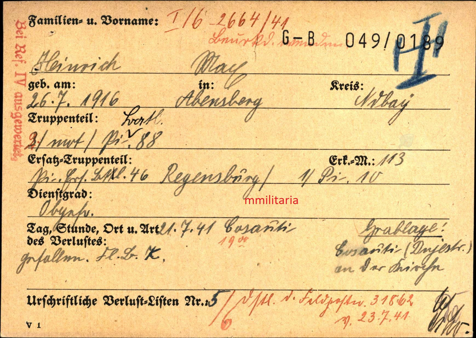 Sterbebild + Foto Obergefreiter Berlin 2. Mot. Pionier Btl. 88 Casauti ...